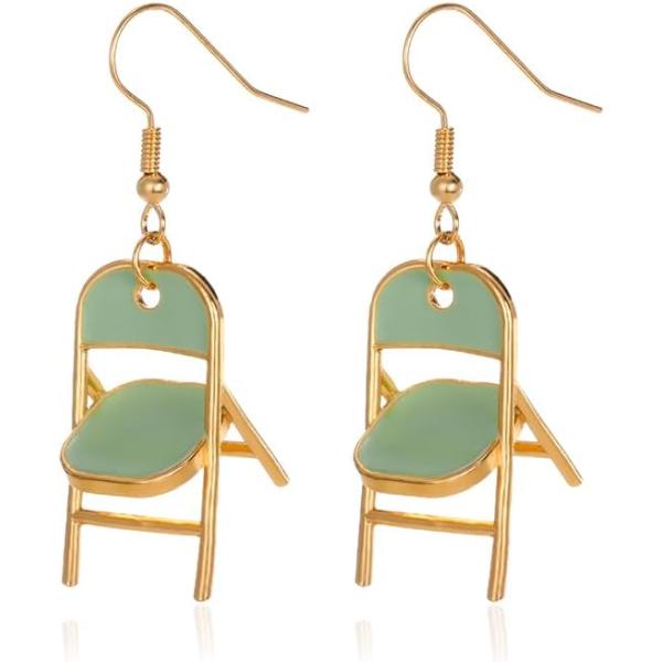 商品名女性用椅子イヤリング グリーン 折りたたみ椅子イヤリング トレンディなステートメント アラバマ 乱闘椅子イヤリング ガールズ ファッションジュエリーギフト, プラスチック, 宝石なしTridimensional Chair Earri...