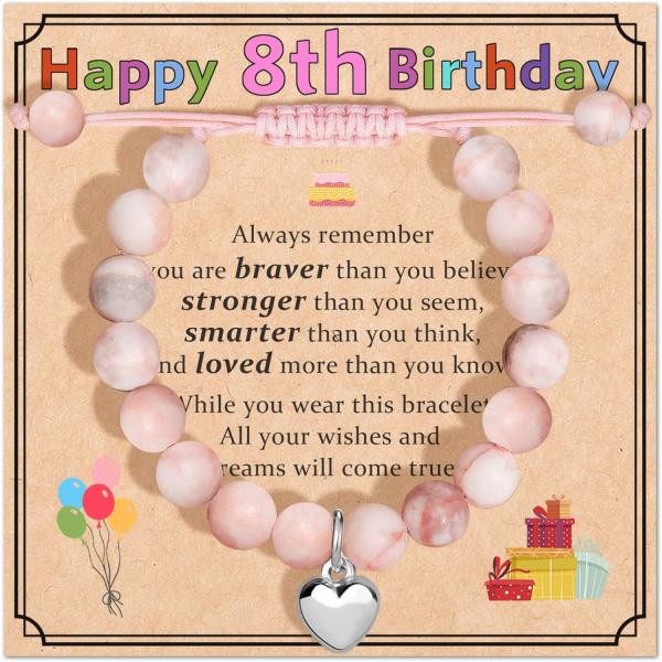 商品名Happy Birthday ブレスレット 9歳 10歳の女の子へのギフトに 天然石ハートチャームブレスレット 女の子/娘/孫娘へのギフト, Adjustable, ステンレス鋼, 宝石なし。Jewelry&amp;Card 8 Ye...