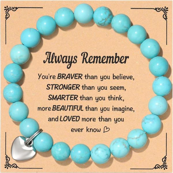 商品名MIXJOY Turquoise Bracelet for Women w/Always Remember You are Braver Positive Card, Reiki Natural Stone Stretch Round...