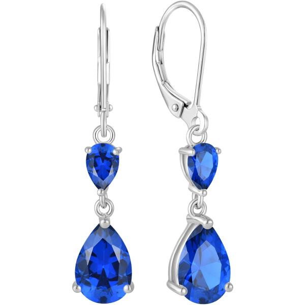 商品名Raymard 925スターリングシルバー ペアカット 誕生石イヤリング ティアドロップ ダングル レバーバック イヤリング レディース プロムジュエリーギフト, スターリングシルバー, 合成サファイアRaymard 925 Ster...