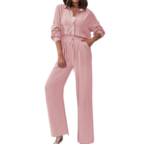 商品名:  dowerme Women Cute 2 Piece Outfits Casual Tracksuits Cotton Oversized Shirts Straight Leg Pant Linen Workout Sets(...