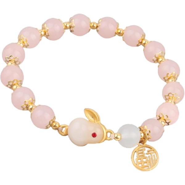 商品名2023 New Year of Rabbit Handmade Crystal Rabbit Pendant Necklace Chinese Zodiac Jade Rabbit Charm Beaded Stretch Brac...