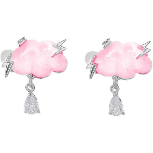 商品名Cloud Lightning レインクリスタルスタッドイヤリング レディース ガールズ スターリングシルバー ポスト 低刺激性 ユニーク かわいい 3D ピンク 透明 水滴 雨 天気 キラキラ ラインストーン キュービックジルコニア...