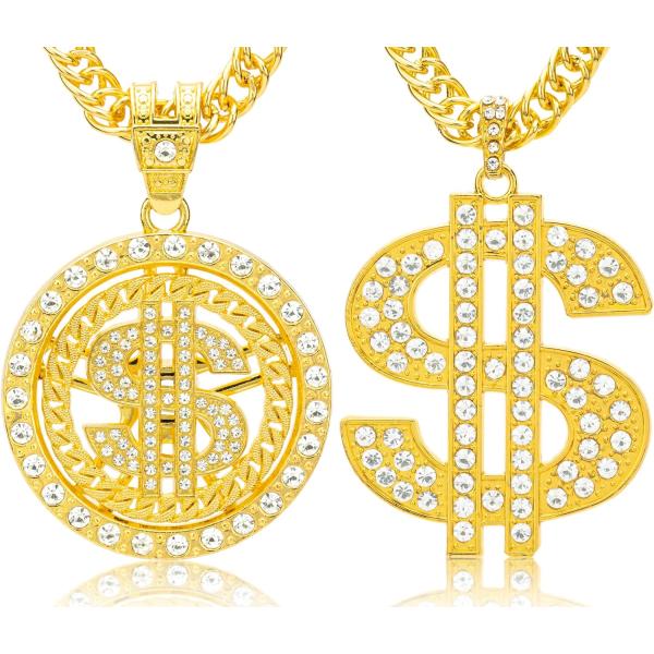 商品名HANCAO ゴールドディガーコスチューム 回転可能 ヒップホップ ラッパーチェーン マネーチェーンネックレス 男性用 ドル記号ペンダントネックレス 大きなフェイクゴールドネックレス 2個セット, 亜鉛, ラインストーンHANCAO ...