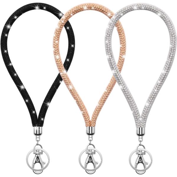 商品名キラキラしたリストレットキーホルダー 女性用リストレットキーホルダー ラインストーンストラップ 鍵用キーホルダー 財布 クレジットカードホルダー クリスタルキーホルダー アクセサリー シルバー ブラック ローズゴールド 3個, シルバ...