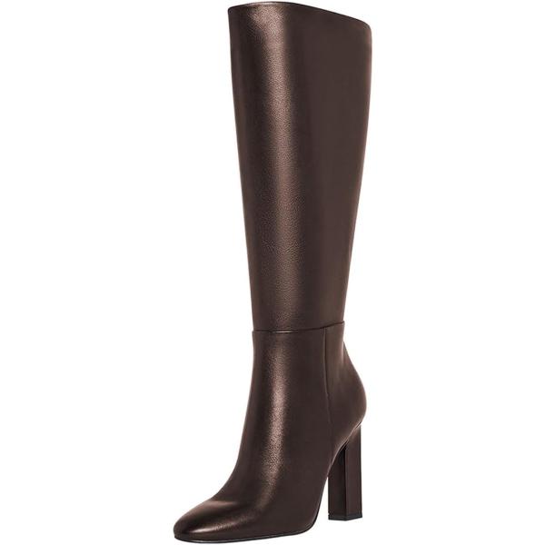 商品名miss left Women Wide Calf Knee High Boots Closed Round Toe High Chunky Heels Side Zipper Fashion Long Boot Dressy Dai...