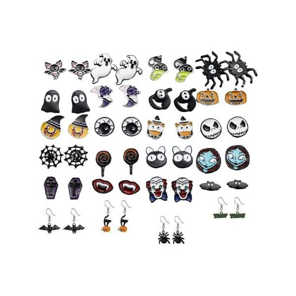 商品名20/24ペア ハロウィンイヤリングセット レディース 低刺激性 マルチパック クモの巣 カボチャ 猫 スケルトン コウモリ 幽霊 魔女 ブー かわいいスタッドイヤリング レディース ガールズ, 亜鉛, 宝石なし20/24pairs ...