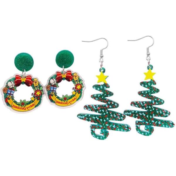 商品名2 Pairs Cute Cartoon Christmas Tree Gingerbread Drop Dangle Earring Set for Women Girl Teen Acrylic Glitter Garland C...