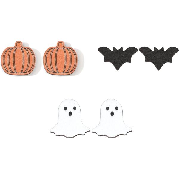 商品名面白い かわいい ハロウィン 漫画 かぼちゃ 幽霊 ドロップ ダングルイヤリング ハンドメイド 軽量 コウモリ 魔女 カエデの葉 両面木製スタッドイヤリングセット レディース ガールズ ハロウィンテーマ ジュエリーギフト, 木材 金属...