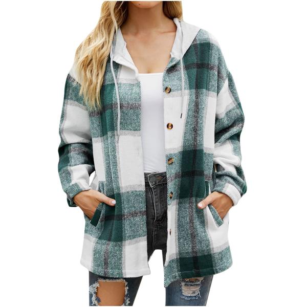 商品名:  clearance items for women Women’s Fall 2023 Flannel Hooded Shacket Jacket Brushed Plaid Shirts Quilted Lined Shack...