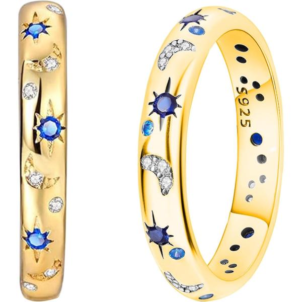 商品名925スターリングシルバーリング 太陽と月のリング 輝く太陽の月リング 14Kゴールド/シルバーメッキ 友情プロミスリング 積み重ね可能な天体リング 女性や女の子へのギフトに, 6, ジェムストーン, 宝石なし925 Sterling...