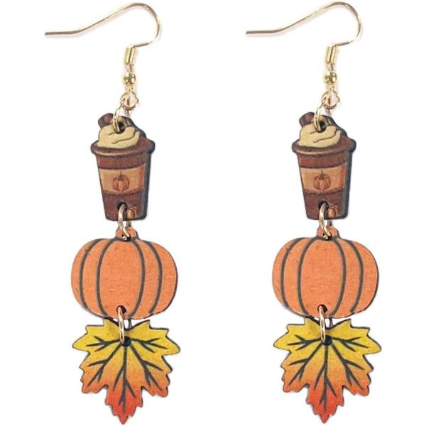 商品名カエデの葉 パンプキン 感謝祭 木製 ドロップ ダングル イヤリング トルコ レッド メープル リーフ 秋 イヤリング ホリデープレゼント 記念品 秋 ジュエリー レディース ガールズ カラフル, 金属 木材, 木Maple Leav...
