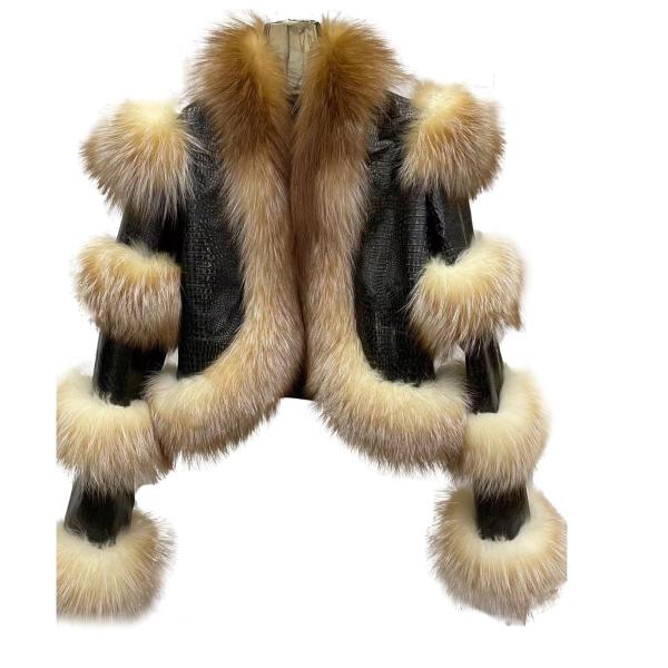 商品名:  LVCOMEFF Women Sheep Leather Cropped Jacket Bolero Top Coat Motorcycle Jacket With Fox Fur Layer Long Sleeve Front...