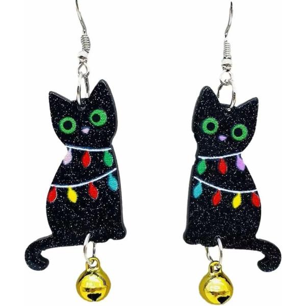 商品名twinkle eye ブラッククリスマスイヤリング アクリルライトイヤリング ブラックキャットイヤリング ベルイヤリング 楽しいクリスマスジュエリー 女性用 ホリデーイヤリング, One Size, 亜鉛 アクリル, 宝石なしtwi...