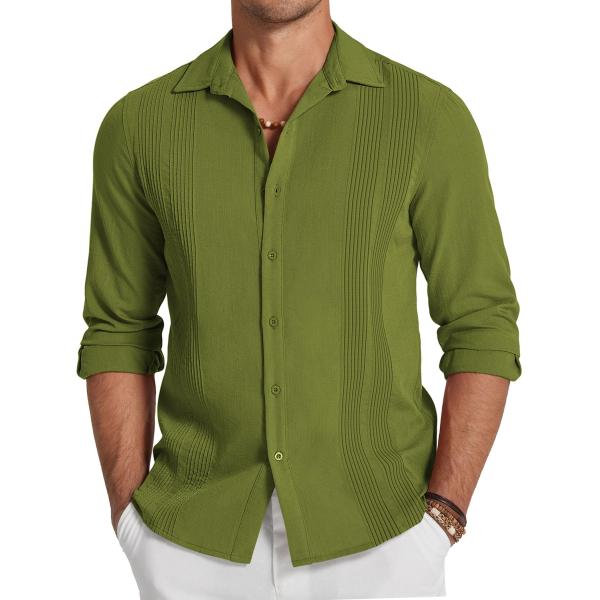 商品名:  COOFANDY Guayabera Shirts for Men Long Sleeve Casual Button Down Untuckit Shirts Havana Army Greenブランド: COOFANDY商品...