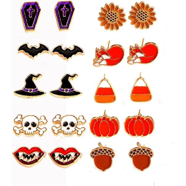 商品名感謝祭 スタッドピアス ハロウィン パンプキン スカル 吸血鬼 魔女 コウモリ スタッドピアスセット かわいい 七面鳥 メープルリーフ パンプキンパイ 秋 ステートメント イヤリング 感謝祭 ギフト 女性 女の子, 亜鉛, その他Th...