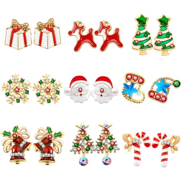 商品名9組 レディース クリスマススタッドピアスセット クリスマスイヤリング ホリデーデコレーション用AUGSUN 9 Pairs Women Christmas Stud Earrings Set Christmas Earrings f...