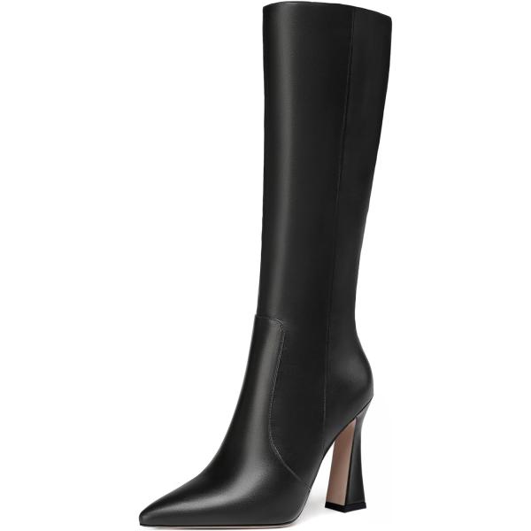 商品名FEMSTEP Women's Formal Pointed Toe Matte Knee High Zip Outdoor 4 Inch Spool High Heel Boots Black Size 9 - Zapatos Ba...