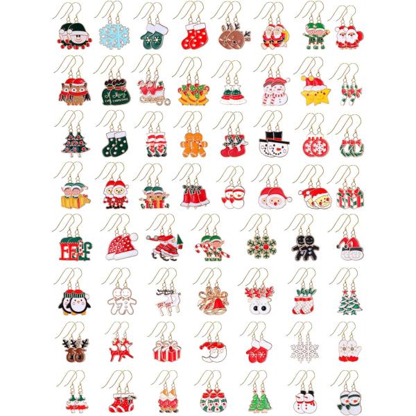 商品名Siifert クリスマスイヤリングセット 60組 かわいい雪だるま サンタクロース クリスマスツリードロップイヤリングセット レディース ガールズ ホリデー パーティー デコレーション, 金属, 宝石なしSiifert 60 Pai...