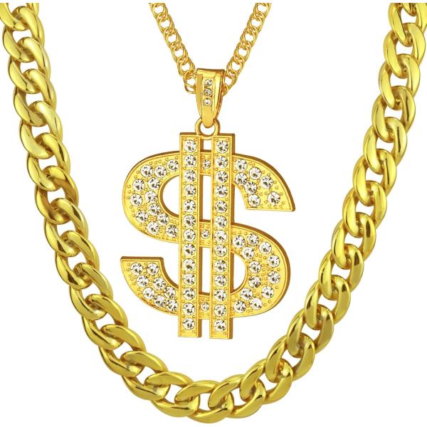 商品名Riuziyi 2個 ドル記号 ペンダント ネックレス プラスチック フェイクチェーンセット スモール アクリル ヒップホップ ラッパー フェイク チャンキー チェーン 80年代 90年代 コスチューム ジュエリー パンクスタイル メ...
