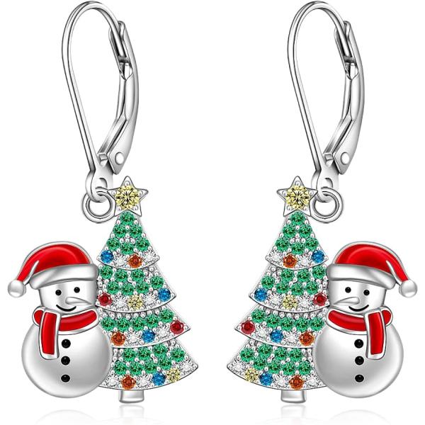 商品名雪だるま クリスマスツリーイヤリング レディース ダングルドロップ スターリングシルバー ツリー ホリデー 冬 レッド サンタ クリスマスギフト, キュービックジルコニアSnowman Christmas Tree Earrings ...