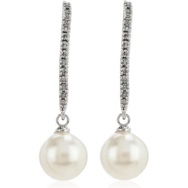 商品名Slaksworld スタッズ 真鍮 ダングル パール イヤリング ガールズ レディース | ロジウムメッキ キュービックジルコニア スタッズ パール ホワイト ドロップイヤリング | クロージャー   フィッシュフック, 2XL, ...