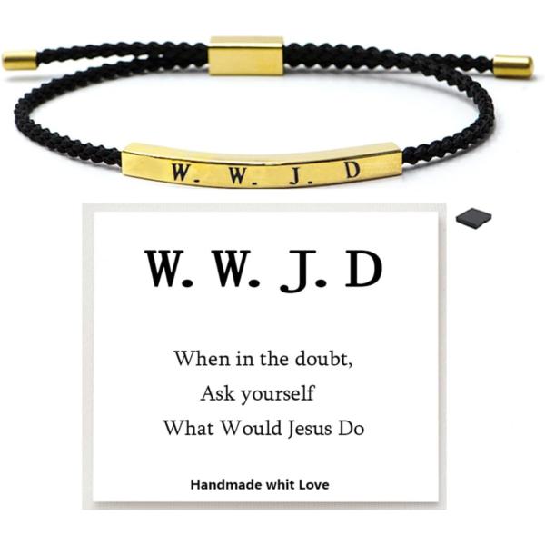 商品名WWJD ブレスレット レディース メンズ 14Kゴールドチャーム ハンドメイド 編み込み 調節可能 トレンディ What Would Jesus Do ブレスレット 華奢 インスピレーション ステンレススチールジュエリー ティーンガ...