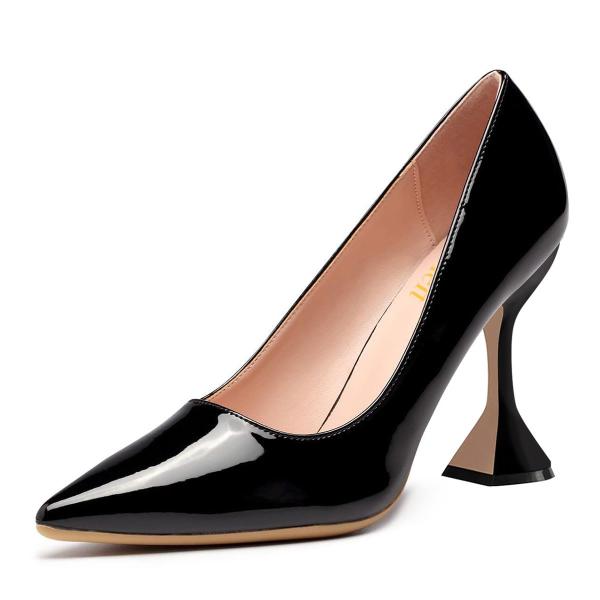商品名:  miss left Women's Fashion Pointed Toe Slip On Stylish Basic Flared High Heels Glossy Pumps Shoes for Office Event ...