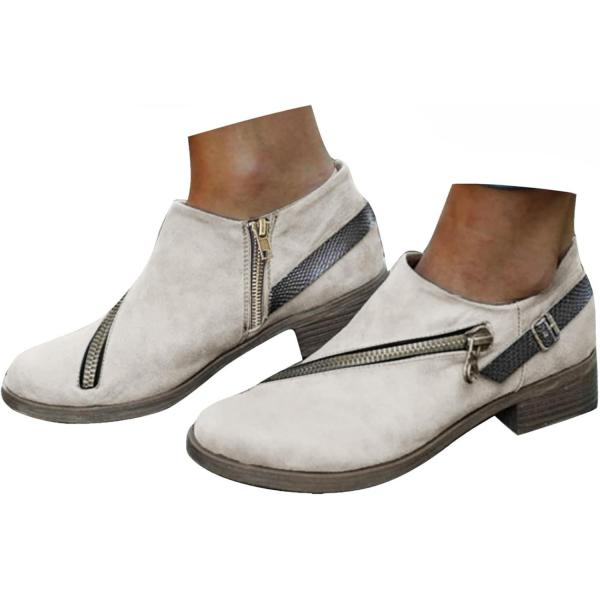 商品名Crzidha Low Heel Ankle Booties for Women,Side Zipper Low Top Lightweight Short Boots Almond Toe Stacked Low Heel Boot...