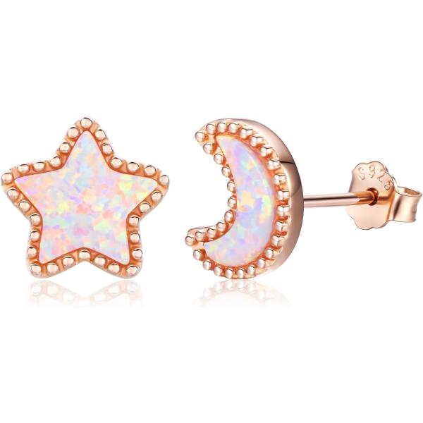 商品名Cuoka 925スターリングシルバー 月と星のイヤリング オパール 太陽 低刺激性 月 星 太陽 オパール スタッド イヤリング 繊細なオパールジュエリー 誕生日 卒業ギフト 女性 女の子, スターリングシルバー, オパールCuok...