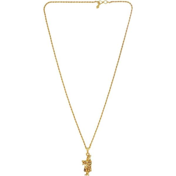 商品名Gold Plated Brass Designer Lord Krishna Playing The Flute Chain Locket Pendant Necklace Temple Religious Jewellery fo...