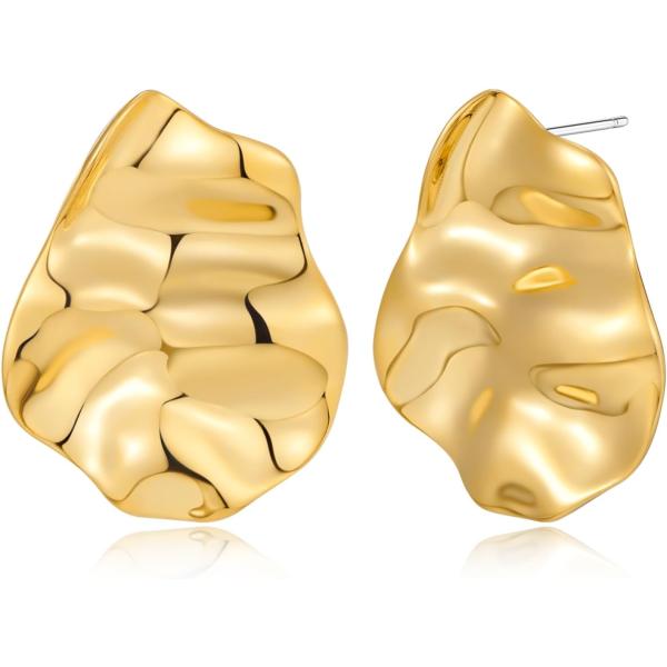 商品名INNERDIVA イレギュラーピアス, M, 真鍮, 宝石なしINNERDIVA Gold Irregular Abstract Geometric Earrings Statement Earrings Bohemian Earr...