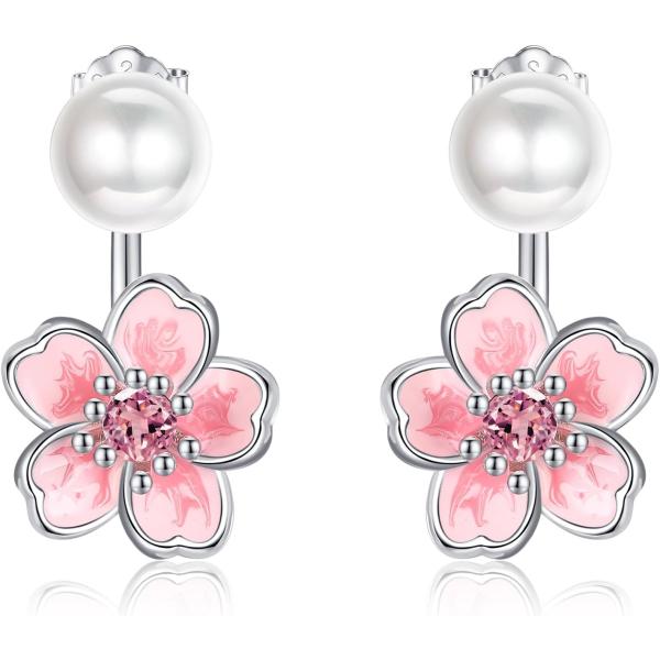 商品名EXRANQO ピンク桜ピアス 925スターリングシルバー パールフラワーイヤリング 桜ジュエリーギフト ガールズ レディース, スターリングシルバー, キュービックジルコニアEXRANQO Cherry Blossom Earrin...