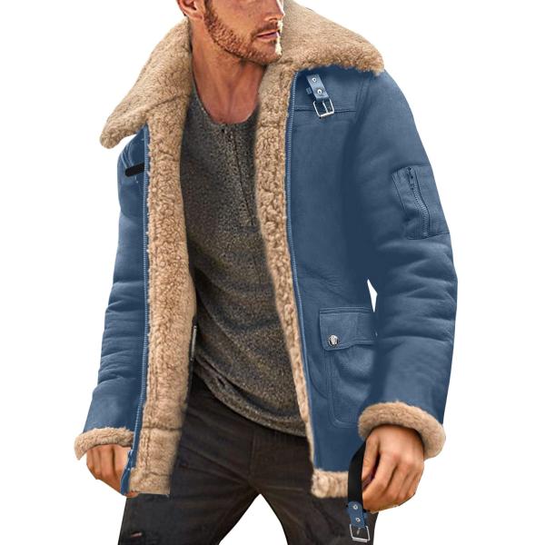 商品名:  POLNHDLT Mens Winter Coats, Sherpa Lined Long Jacket Men Faux Leather Shearling Jacket Fur Collar Long Trench Coat...