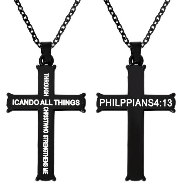 商品名イエスキリスト クロスネックレス メンズ クリスマスギフト 息子 孫 誕生日 ペセント 旦那 ボーイフレンド 婚約者 I Can Do All Things ペンダント インスピレーション 聖書の言葉 カトリック 十字架ネックレス 男...