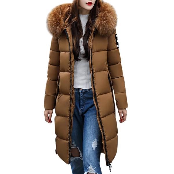 商品名:  kcdigr Women Warm Down Jacket with Fur Hood Long Puffer Coats Fashion Quilted Zip Up Padded Outerwear Winter Slim ...