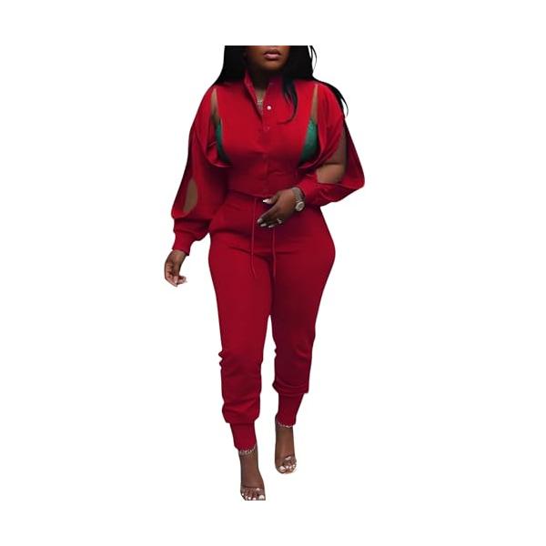 商品名:  Akmipoem Jogging Suits for Women Two Piece Tracksuit Outfits Solid Color Buttons Drawstring Matching Sweatsuits Se...