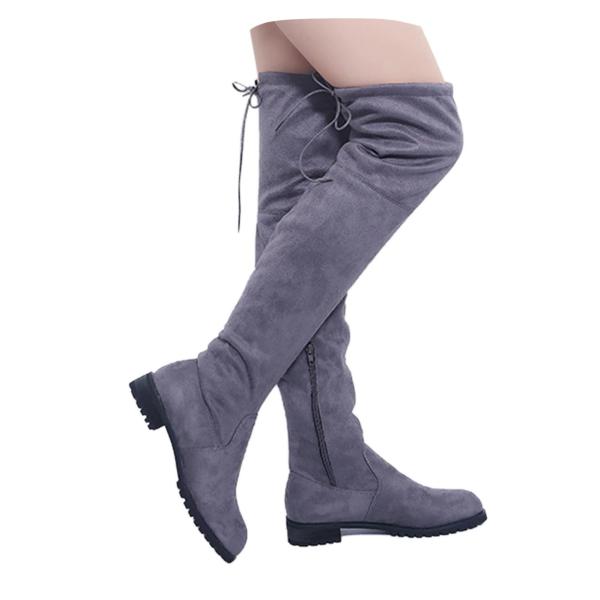 商品名:  DTREEL Women Stretchy Over The Knee Boots Black Stretch Suede Block Low Heel Thigh High Boots Round Toe Comfy Wint...
