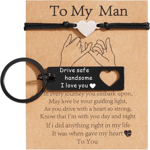 商品名VULETO Drive Safe Heart マッチング カップルキーチェーンブレスレットセット 誕生日 バレンタインデー 彼へのギフト 夫 ボーイフレンドギフト, One Size, ステンレス鋼VULETO Gifts for ...