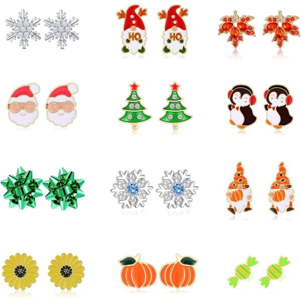 商品名12組 低刺激性 クリスマス 感謝祭 イヤリングセット ガールズ レディース 秋 カボチャ カエデの葉 イヤリング 冬 雪の結晶 クリスマスツリー ケーキ リボン ペンギン ノーム イヤリング スタッド ホリデー ジュエリー ギフト,...