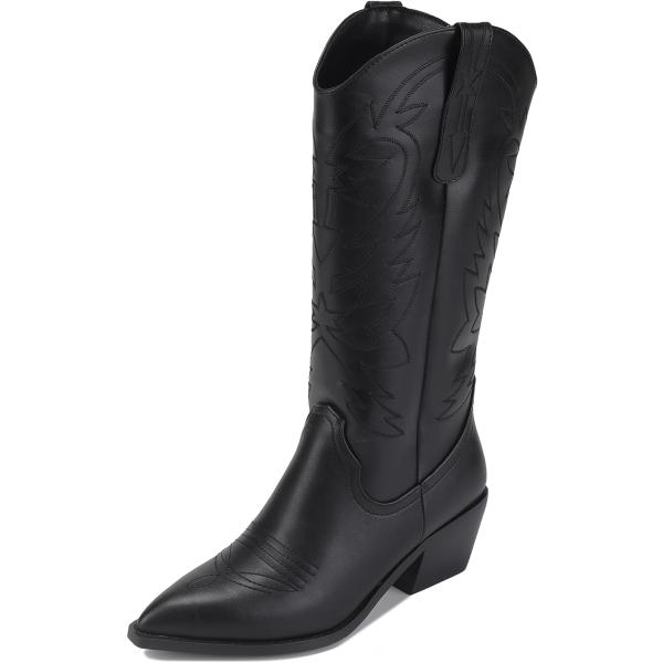 商品名Monrovia Western Cowgirl Boots for Women, Wide Calf, Low Block heels, Pointed Toe, Embroidered, Chunky Heel Mid Calf ...