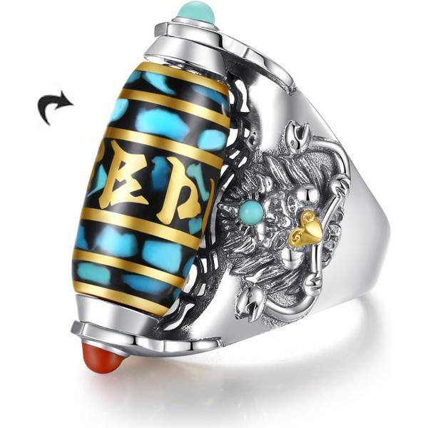 商品名S925 オリジナル ターコイズ 6文字 マントラ 九つ目 dzi ビーズ ブレスレット (リング、ネックレス) 富と保護 幸運のお守り メンズ レディース, Adjustable (one size), 銅、925, ドリッピングワ...