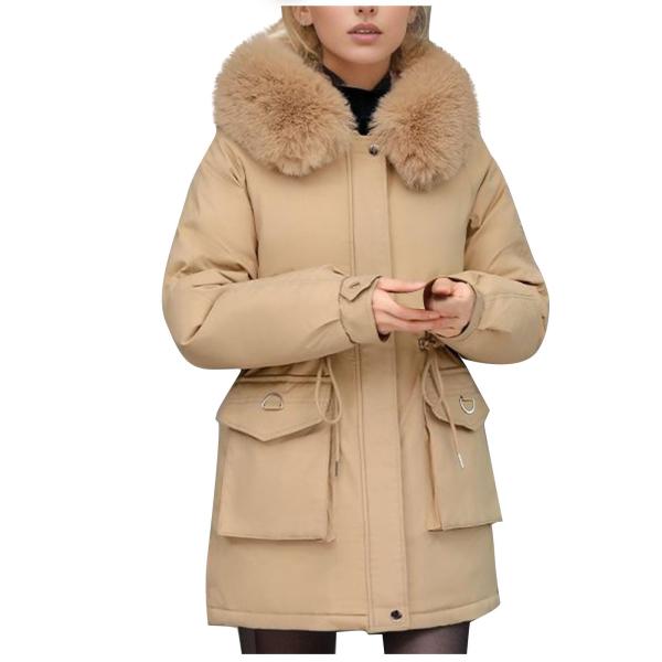 商品名:  LEMONONSTORE Women's Parka Puffer Jackets Warm Winter Coats Drawstring Waisted Long Jacket Padded Parka with Fur H...