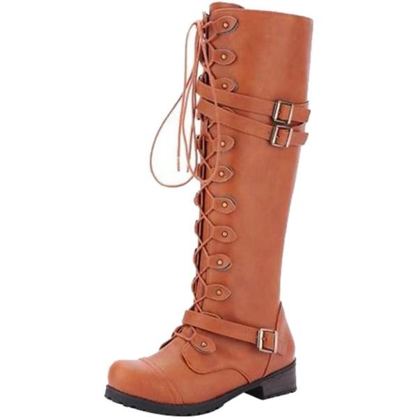 商品名SBGMoSJ Knee High Boots Low Heel Brown Cowgirl Boots for Women No Heel Extra Wide Calf Cowgirl Boots Women's Boots Wi...