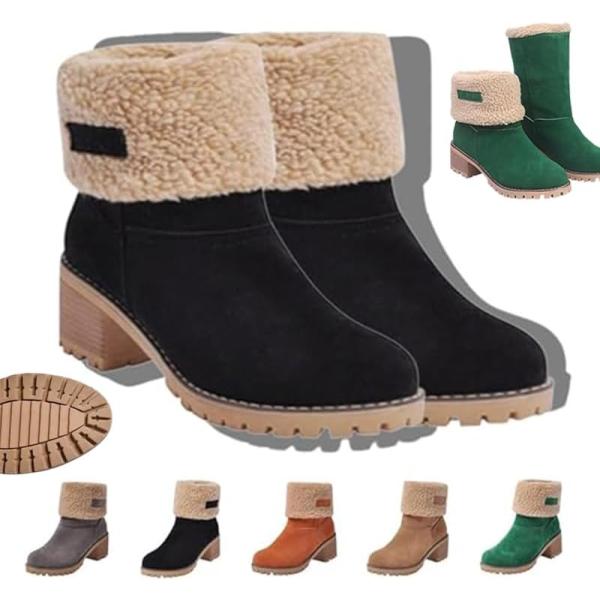 商品名QKKO Libiyi Boots - Libiyi Seniors' Chunky Heel Winter Boots for Women, Warm Suede Ankle Boots, Slip on Mid Chunky He...