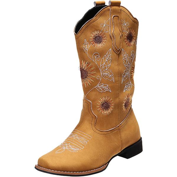 商品名Knee High Boots Flat White Go Go Boots for Women Knee High Wide Calf Boots for Women Cowboy Style Square Toe White Wo...