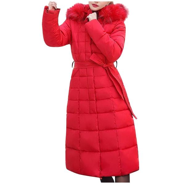 商品名:  Women's Long Down Coat with Fur Hood Winter Thicken Belt Maxi Quilted Coats Slim Fit Warm Parka Puffer Jacketブランド:...