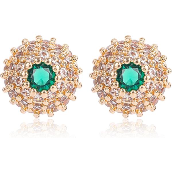 商品名ラウンドスタッドピアス エメラルド キュービックジルコニア 誕生石イヤリング きらめく小さな上品で軽量なスタッドイヤリング レディース 模造ダイヤモンド ラウンドカット ラインストーン スタッドピアス ガールズブライダルイヤリング, ...