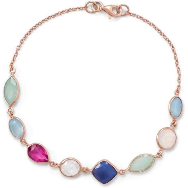 商品名14k Rose Gld Plated 925 Sterling Silver Multi Gemstone Bracelet 6+1 Inch Cable Chain an 8mm Rounded Squ Jewelry Gifts...