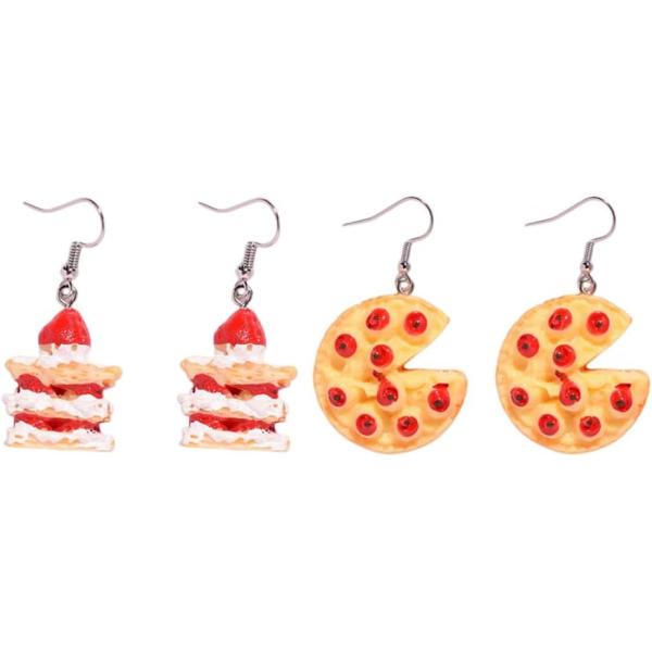 商品名Leeniuniu 2ペア チャーム 楽しい クリエイティブ ストロベリー ケーキ ピザ ダングルイヤリングセット レディース ガールズ シミュレーション デザート フード ジュエリー ギフト, 2*1inch, 樹脂, ラインストー...